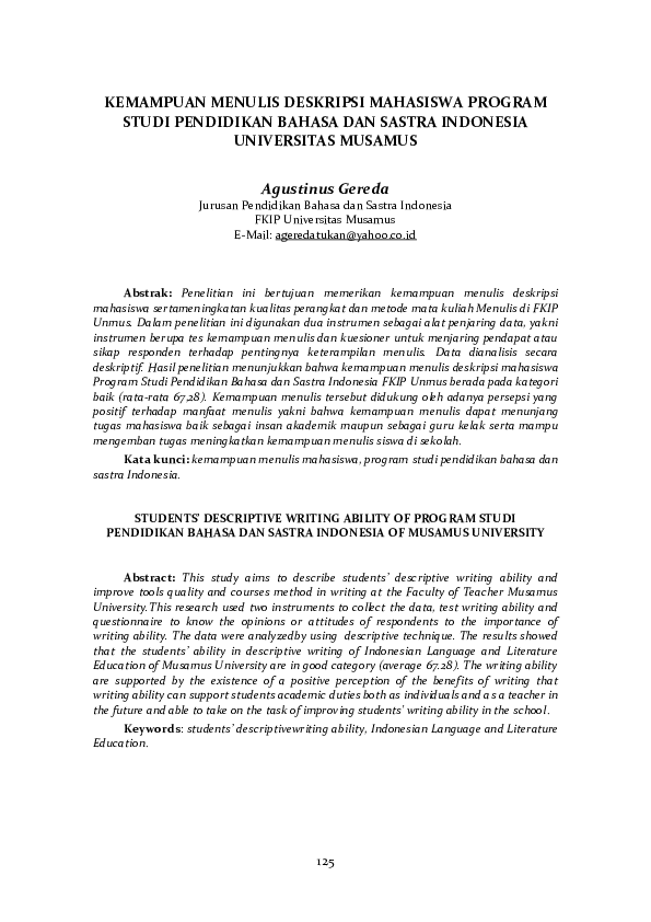 (PDF) Kemampuan Menulis Deskripsi Mahasiswa Program Studi Pendidikan ...