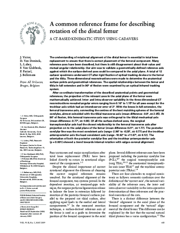 (PDF) A common reference frame for describing rotation of the distal femur
