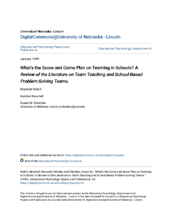 (PDF) What's the Score and Game Plan on Teaming in Schools?