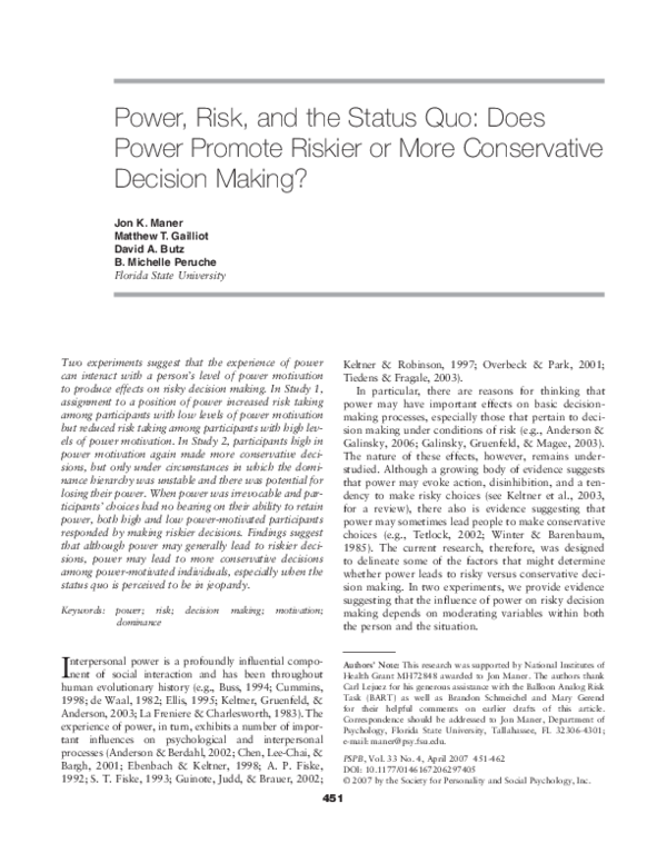 (PDF) Power, Risk, and the Status Quo