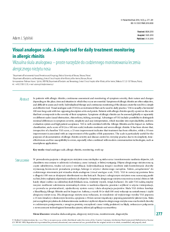 (PDF) Visual analogue scale. A simple tool for daily treatment monitoring in allergic rhinitis