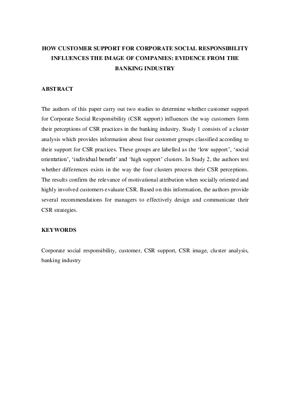 (PDF) How Customer Support for Corporate Social Responsibility Influences the Image of Companies ...