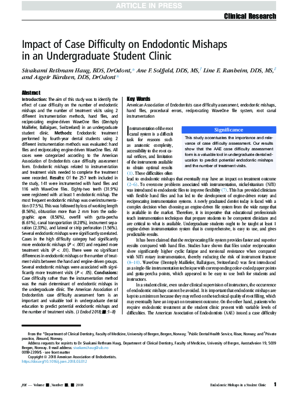 (PDF) Impact of Case Difficulty on Endodontic Mishaps in an Undergraduate Student Clinic