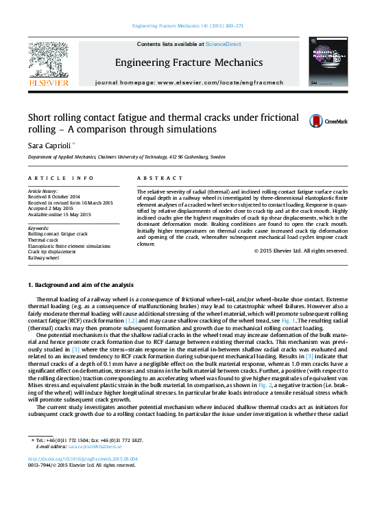 Pdf Short Rolling Contact Fatigue And Thermal Cracks Under Frictional Rolling A Comparison