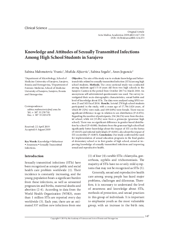 (PDF) Knowledge and Attitudes of Sexually Transmitted Infections Among High School Students in ...