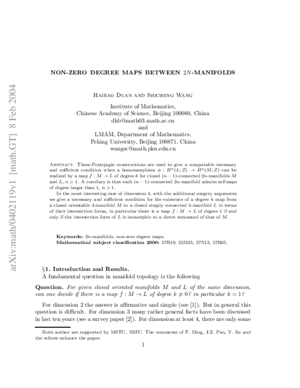 (PDF) Non-Zero Degree Maps Between 2n-Manifolds
