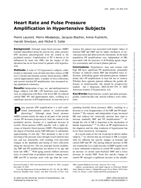 (PDF) Heart rate and pulse pressure amplification in hypertensive subjects