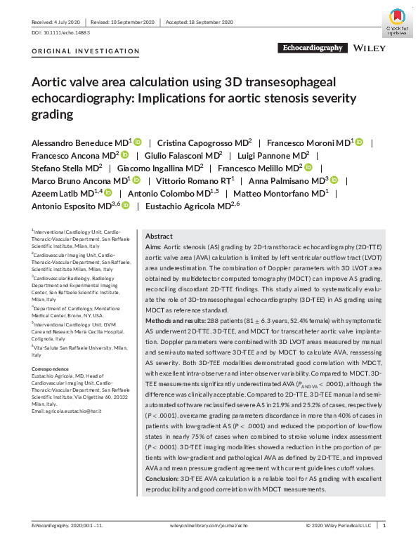 (PDF) Aortic valve area calculation using 3D transesophageal ...