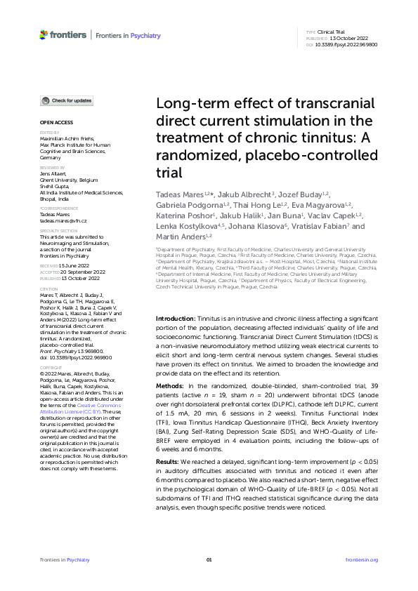 (PDF) Long-term effect of transcranial direct current stimulation in the treatment of chronic ...