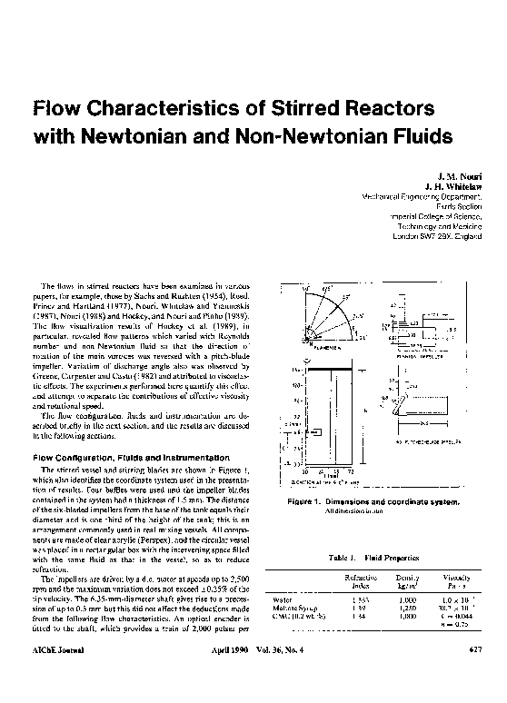 Pdf Flow Characteristics Of Stirred Reactors With Newtonian And Non Newtonian Fluids