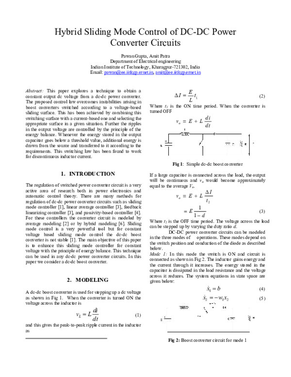 (PDF) Hybrid sliding mode control of DC-DC power converter circuits