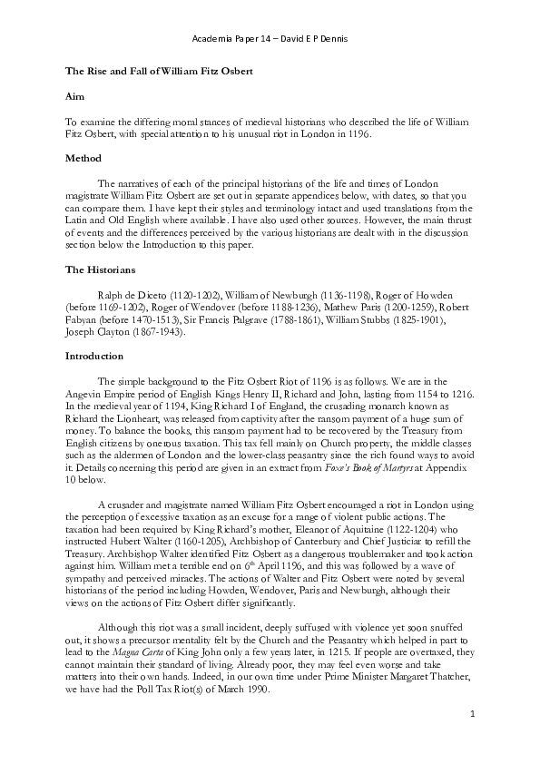(PDF) Academia Paper 14 - The Rise and Fall of William Fitz Osbert