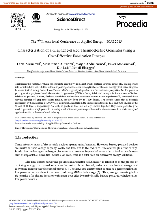 (PDF) Characterization of a Graphene-Based Thermoelectric Generator ...