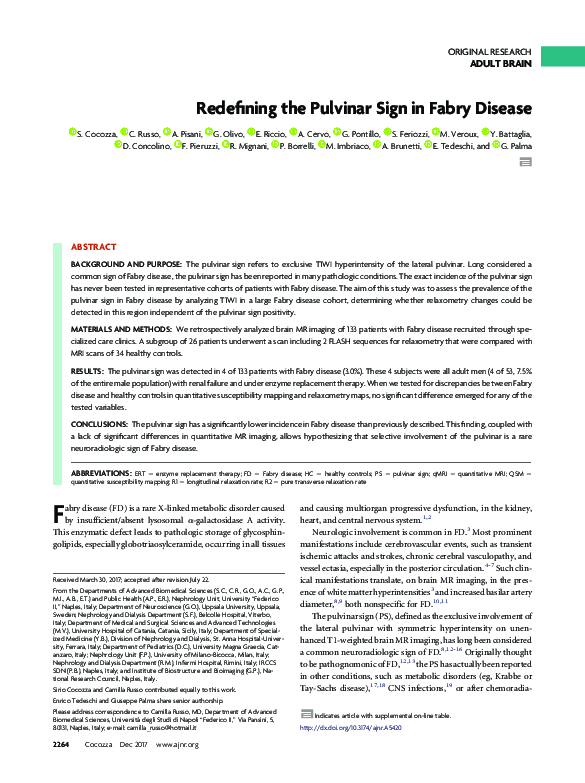 (PDF) Redefining the Pulvinar Sign in Fabry Disease