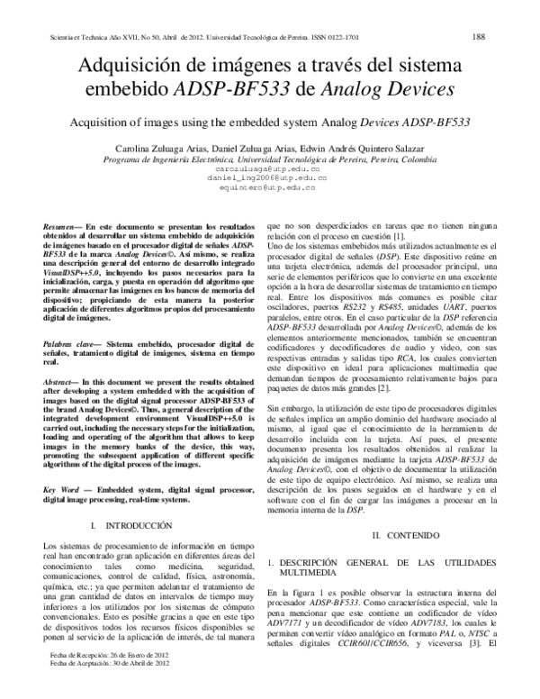 (PDF) Adquisición de imágenes a través del sistema embebido ADSP-BF533 de Analog Devices ...