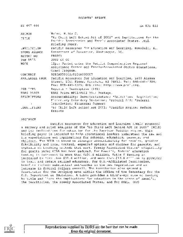 (PDF) No Child Left Behind Act of 2001" and Implications for the ...