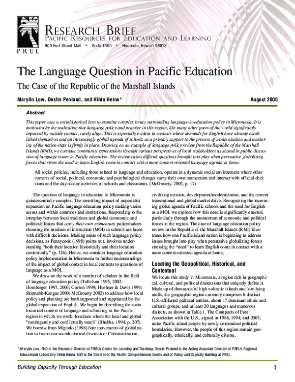 (PDF) The Language Question in Pacific Education: The Case of the ...