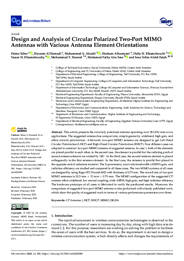 (PDF) Design and Analysis of Circular Polarized Two-Port MIMO Antennas with Various Antenna ...