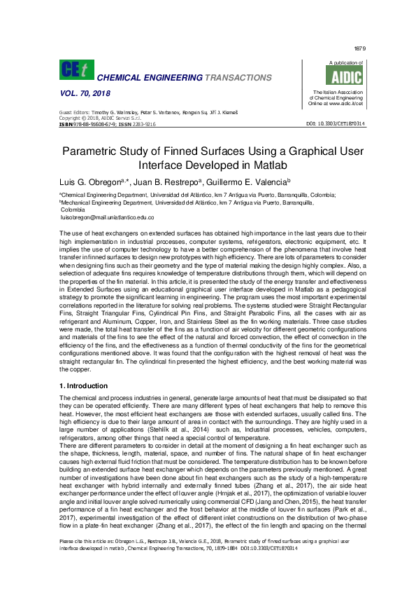 (PDF) Parametric Study of Finned Surfaces Using a Graphical User Interface Developed in Matlab