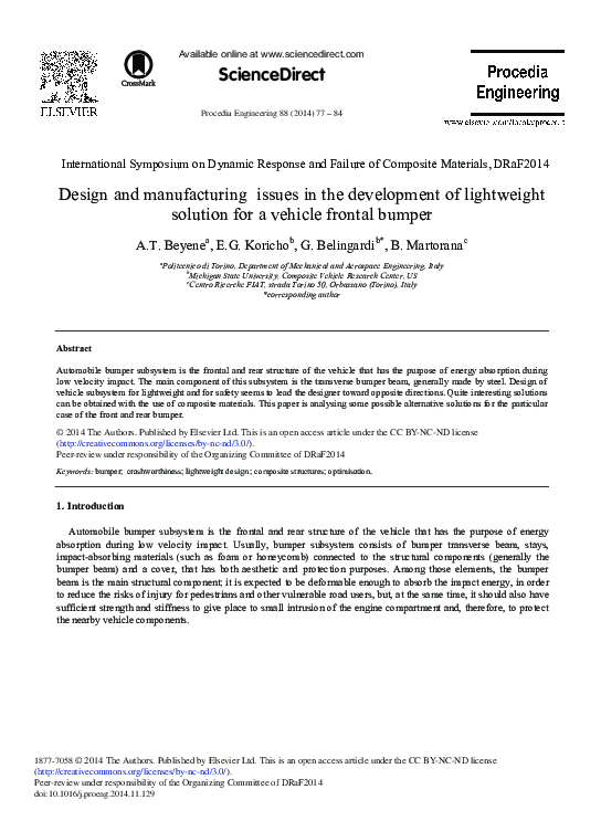 (PDF) Design and Manufacturing Issues in the Development of Lightweight ...