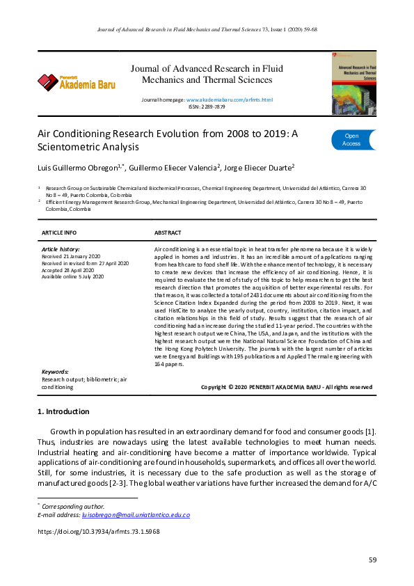 (PDF) Air Conditioning Research Evolution from 2008 to 2019: A Scientometric Analysis