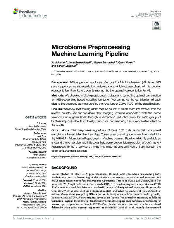 Pdf Microbiome Preprocessing Machine Learning Pipeline