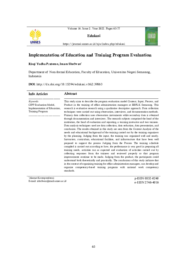 (PDF) Implementation of Education and Training Program Evaluation