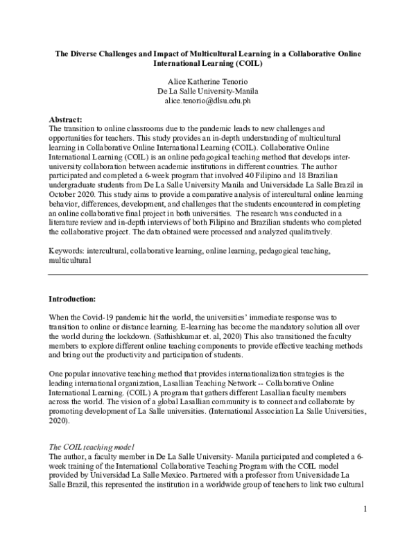 (PDF) The Diverse Challenges and Impact of Multicultural Learning in a ...