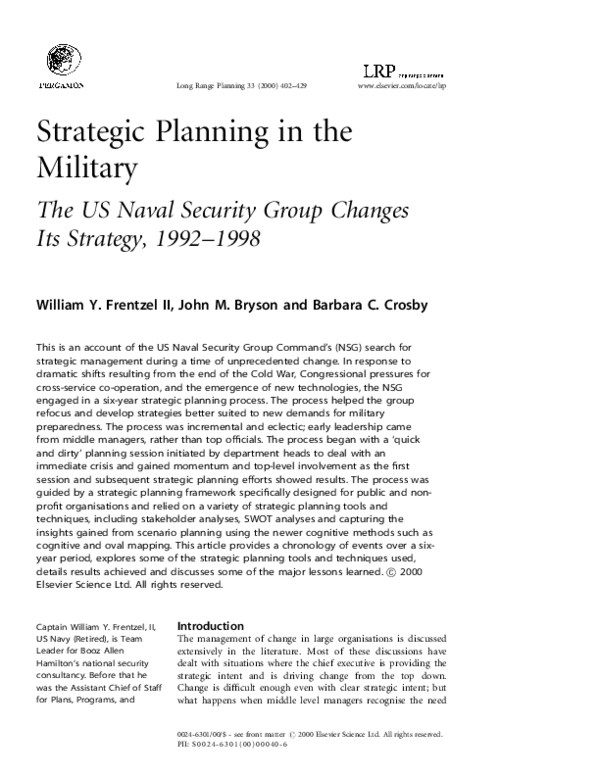 (PDF) Strategic Planning in the Military