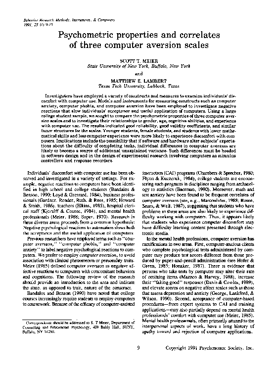 (PDF) Psychometric properties and correlates of three computer aversion ...