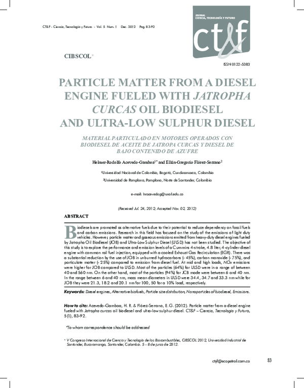 (PDF) Particle matter from a diesel engine fueled with Jatropha curcas ...
