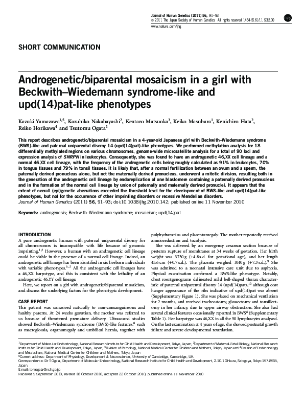 (PDF) Androgenetic/biparental mosaicism in a girl with Beckwith ...