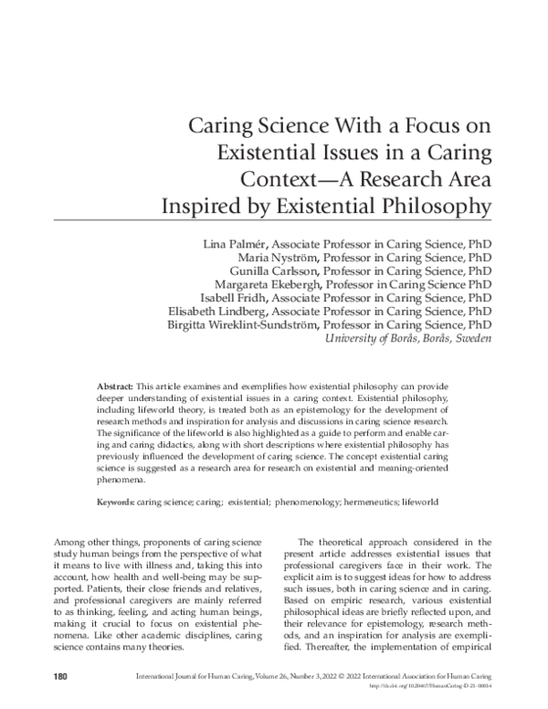 (PDF) Caring Science With a Focus on Existential Issues in a Caring ...