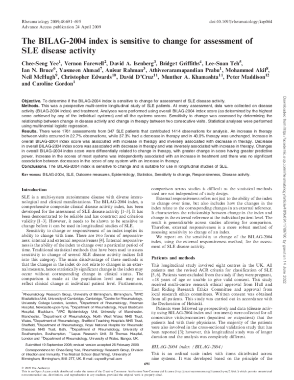 (PDF) The BILAG-2004 index is sensitive to change for assessment of SLE ...