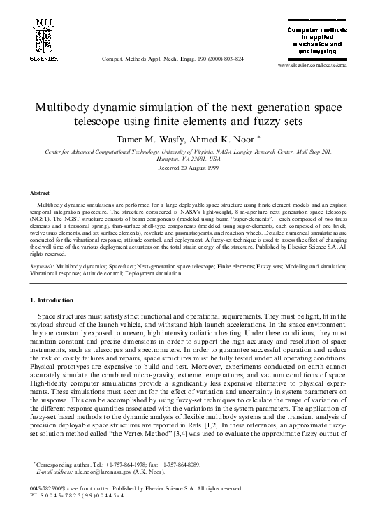 Pdf Multibody Dynamic Simulation Of The Next Generation Space Telescope Using Finite Elements