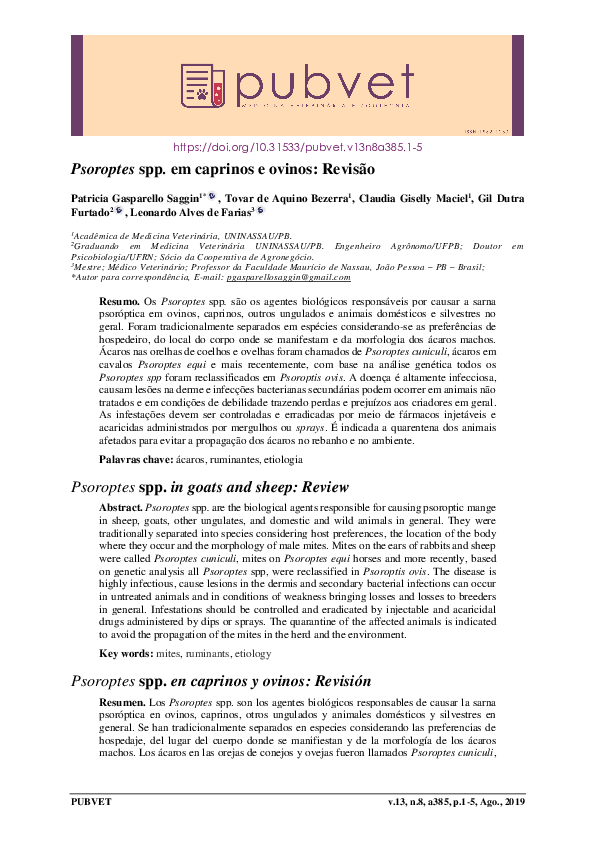 (PDF) Psoroptes spp. em caprinos e ovinos: Revisão | Gil Dutra Furtado ...