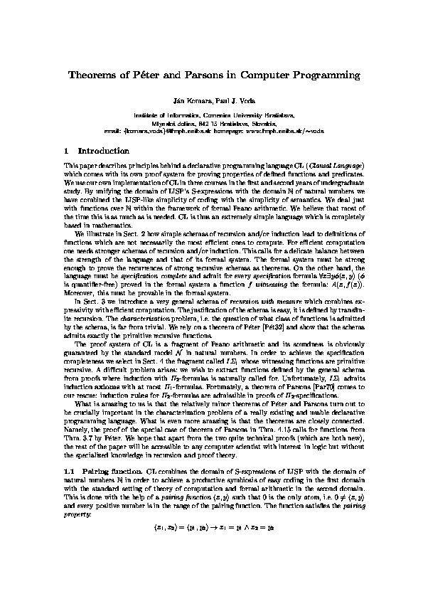 (PDF) Theorems of Péter and Parsons in Computer Programming
