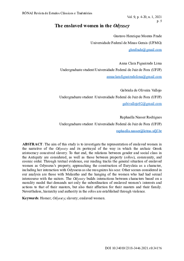 (PDF) The enslaved women in the Odyssey