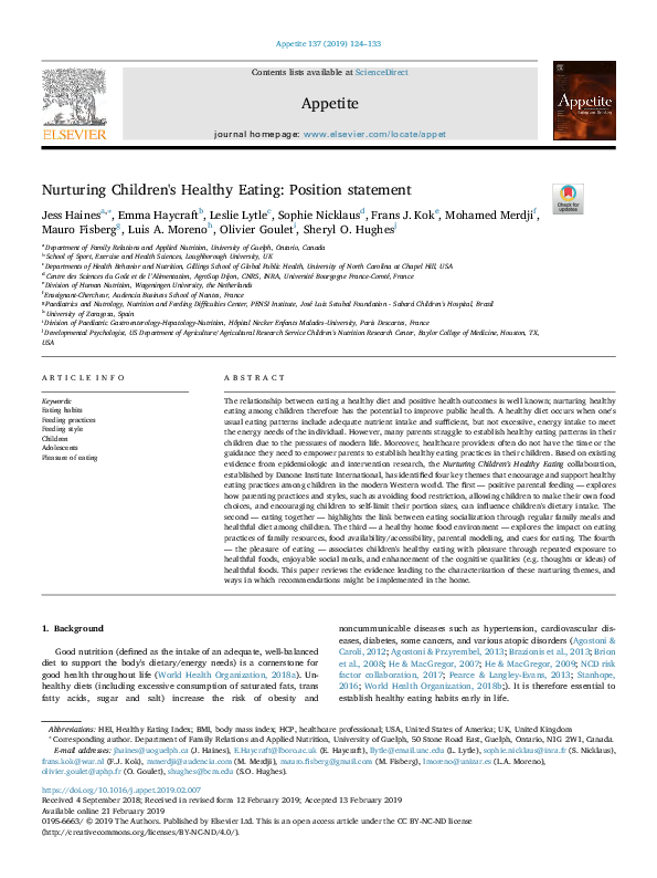 (PDF) Nurturing Children's Healthy Eating: Position statement
