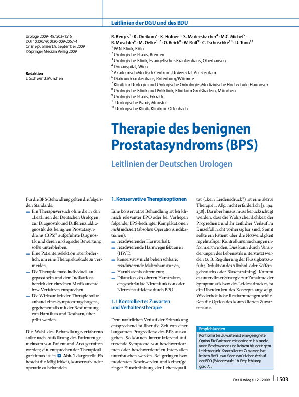(PDF) [Therapy of benign prostate syndrome (BPS): guidelines of the ...