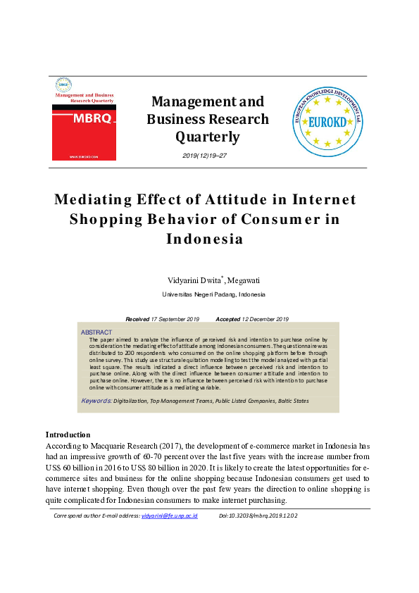 (PDF) Mediating Effect of Attitude in Internet Shopping Behavior of Consumer in Indonesia