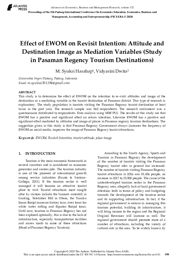 (PDF) Effect of EWOM on Revisit Intention: Attitude and Destination ...