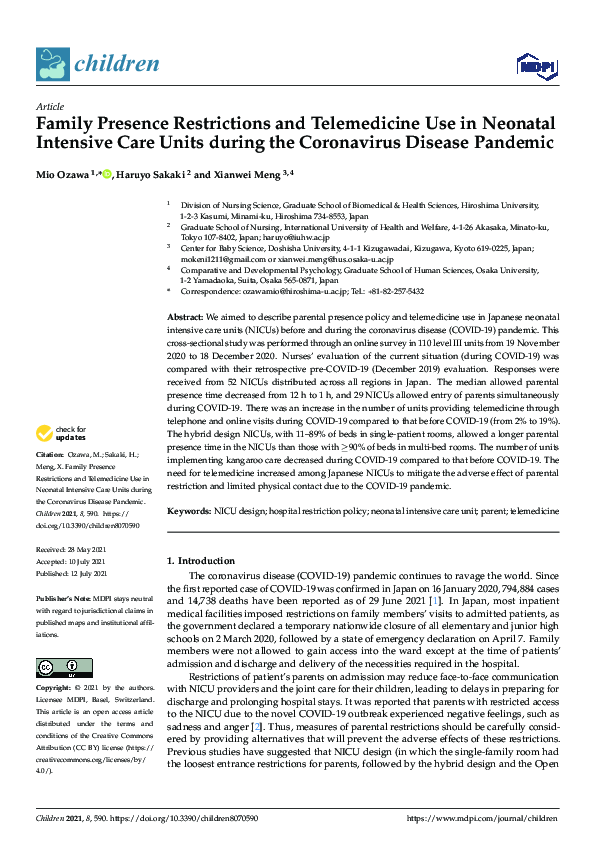 (PDF) Family Presence Restrictions and Telemedicine Use in Neonatal ...