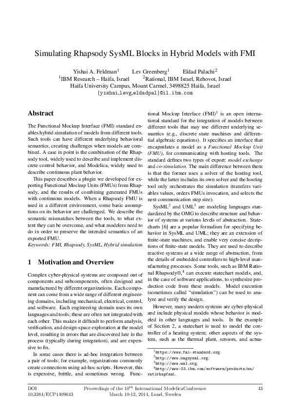 (PDF) Simulating Rhapsody SysML Blocks in Hybrid Models with FMI