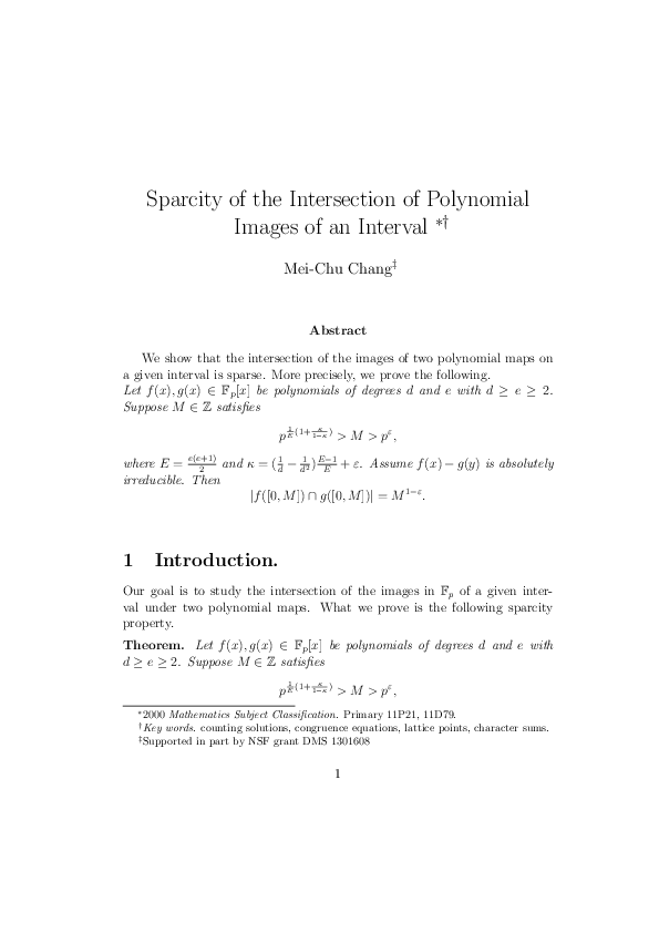 (PDF) Sparsity of the intersection of polynomial images of an interval