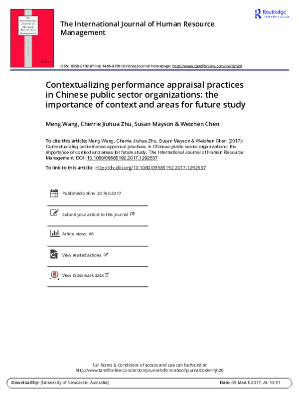 (PDF) Contextualizing performance appraisal practices in Chinese public ...