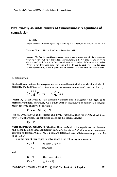 (PDF) New exactly solvable models of Smoluchowski's equations of ...