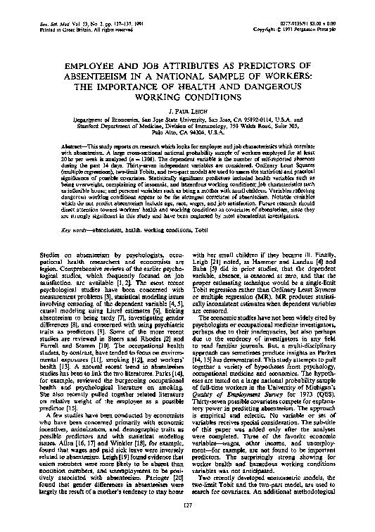 (PDF) Employee and job attributes as predictors of absenteeism in a ...