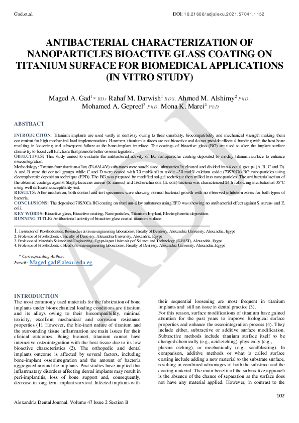 (PDF) Antibacterial Characterization of Nanoparticles Bioactive Glass Coating on Titanium ...