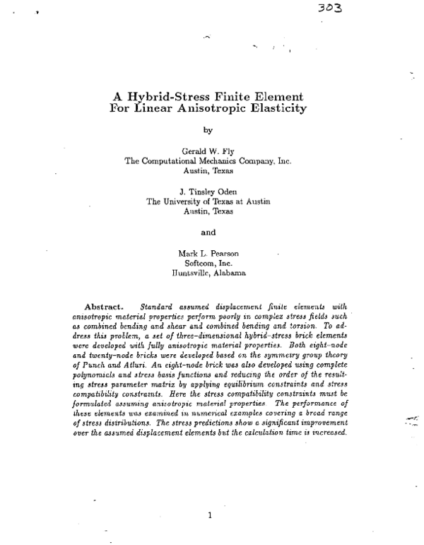 Pdf A Hybrid Stress Finite Element For Linear Anisotropic Elasticity